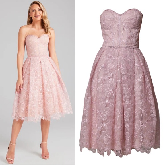 NADINE MERABI | Dresses | Nadine Merabi Olivia Strapless Lace Midi ...